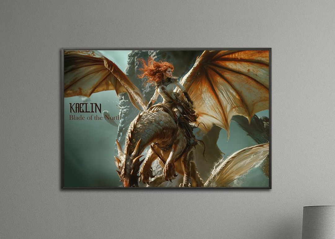 Dragon Rider Poster | Enchanted Female Warrior Fantasy Art | Digital ...