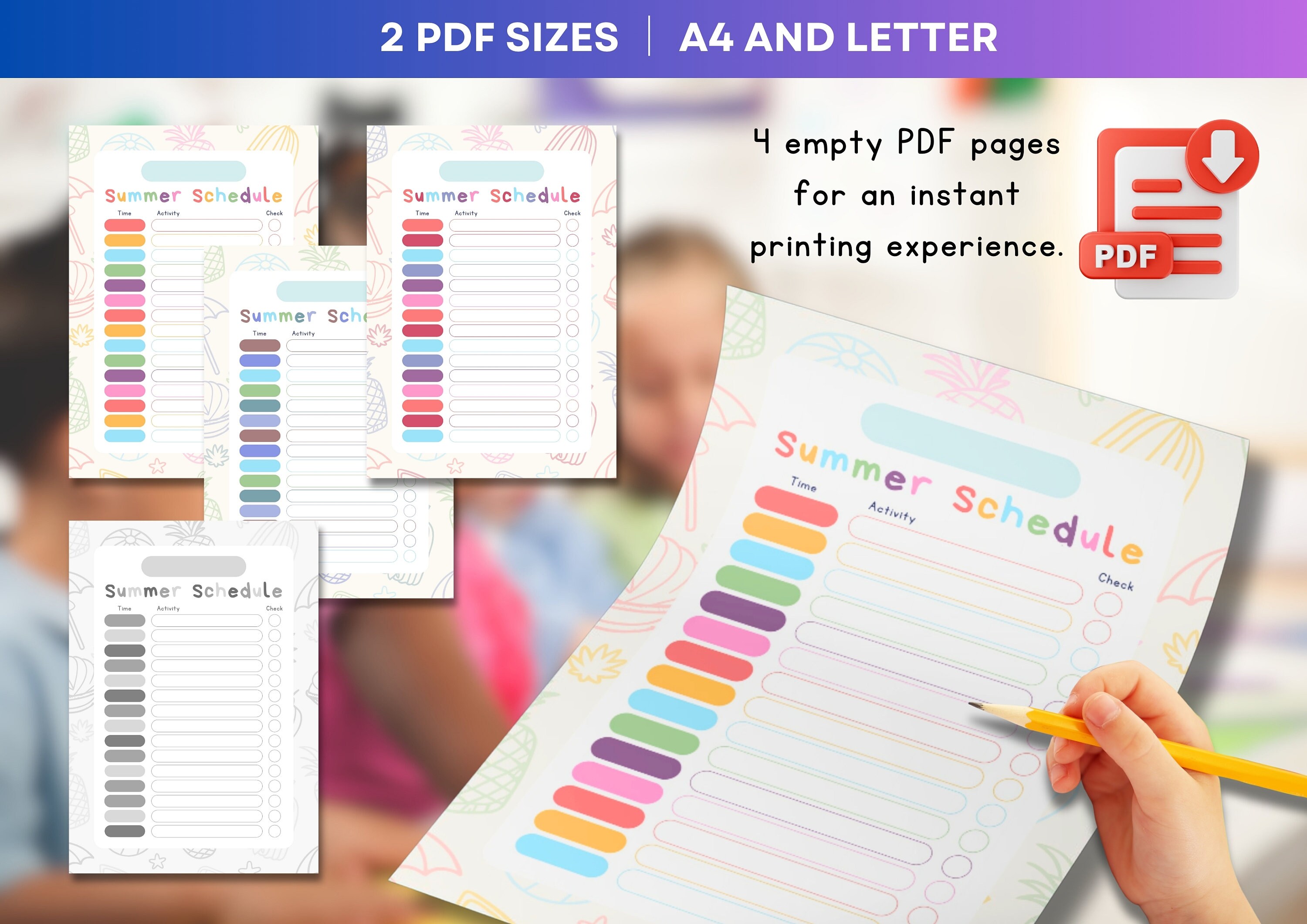 Printable Summer Schedule for Kids Digital Daily Planner Learning ...