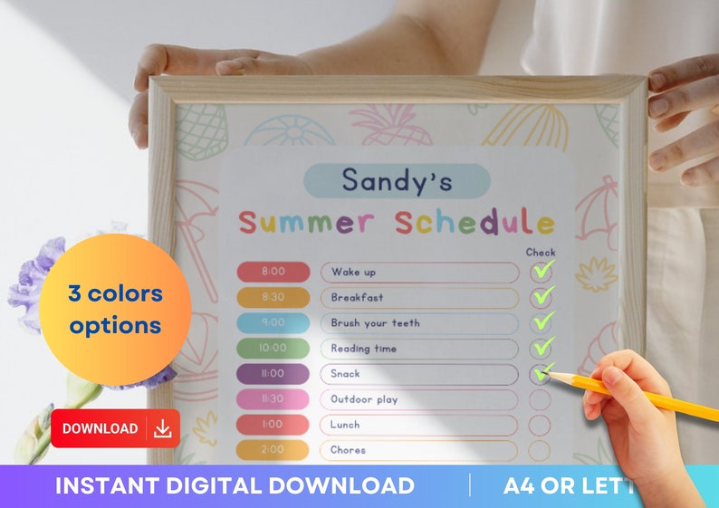 Printable Summer Schedule for Kids Digital Daily Planner Learning ...