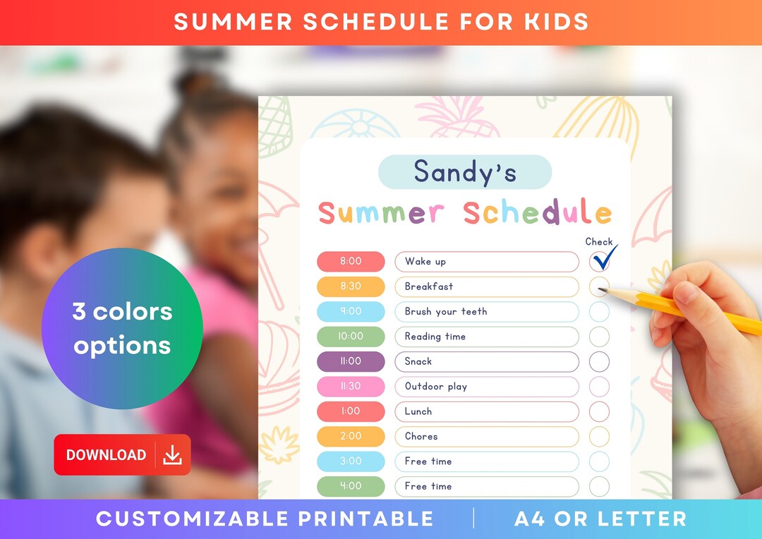 Printable Summer Schedule for Kids - Digital Daily Planner | Learning ...