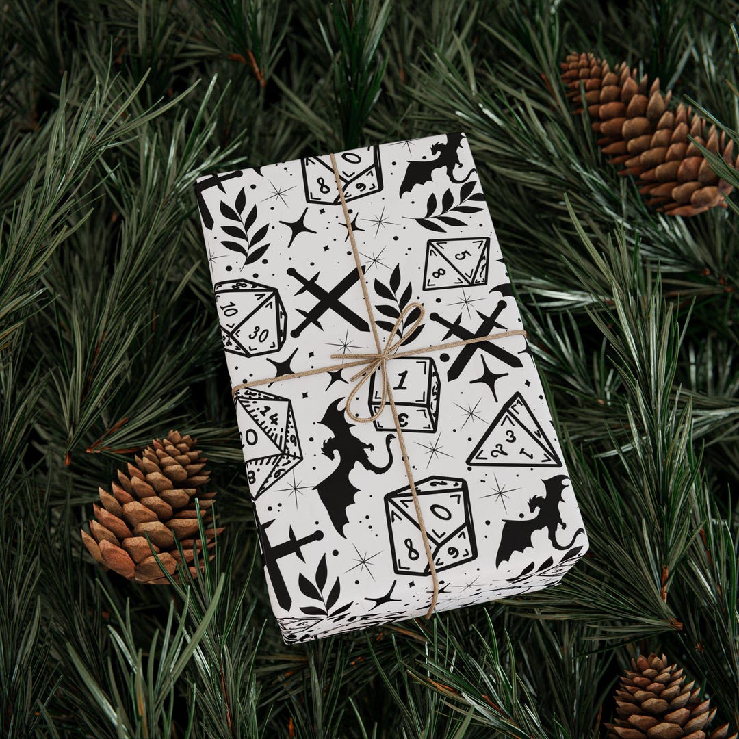 Dungeons and Dragons Wrapping Paper: D20 Dice Fantasy TTRPG Gift Wrap ...