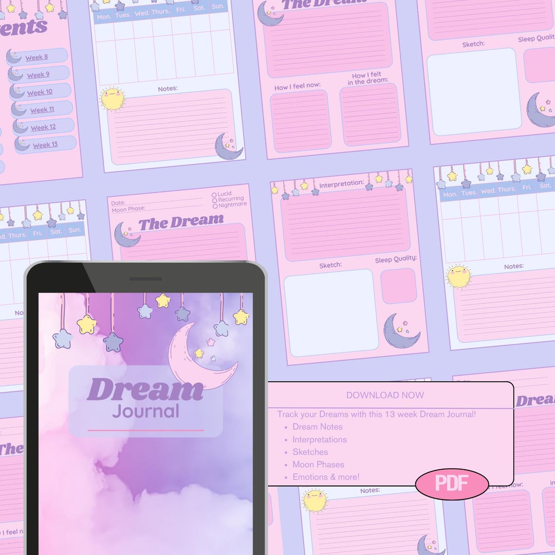 Dream Journal Printable PDF | Moon Phase Notebook for Sleep Log and ...