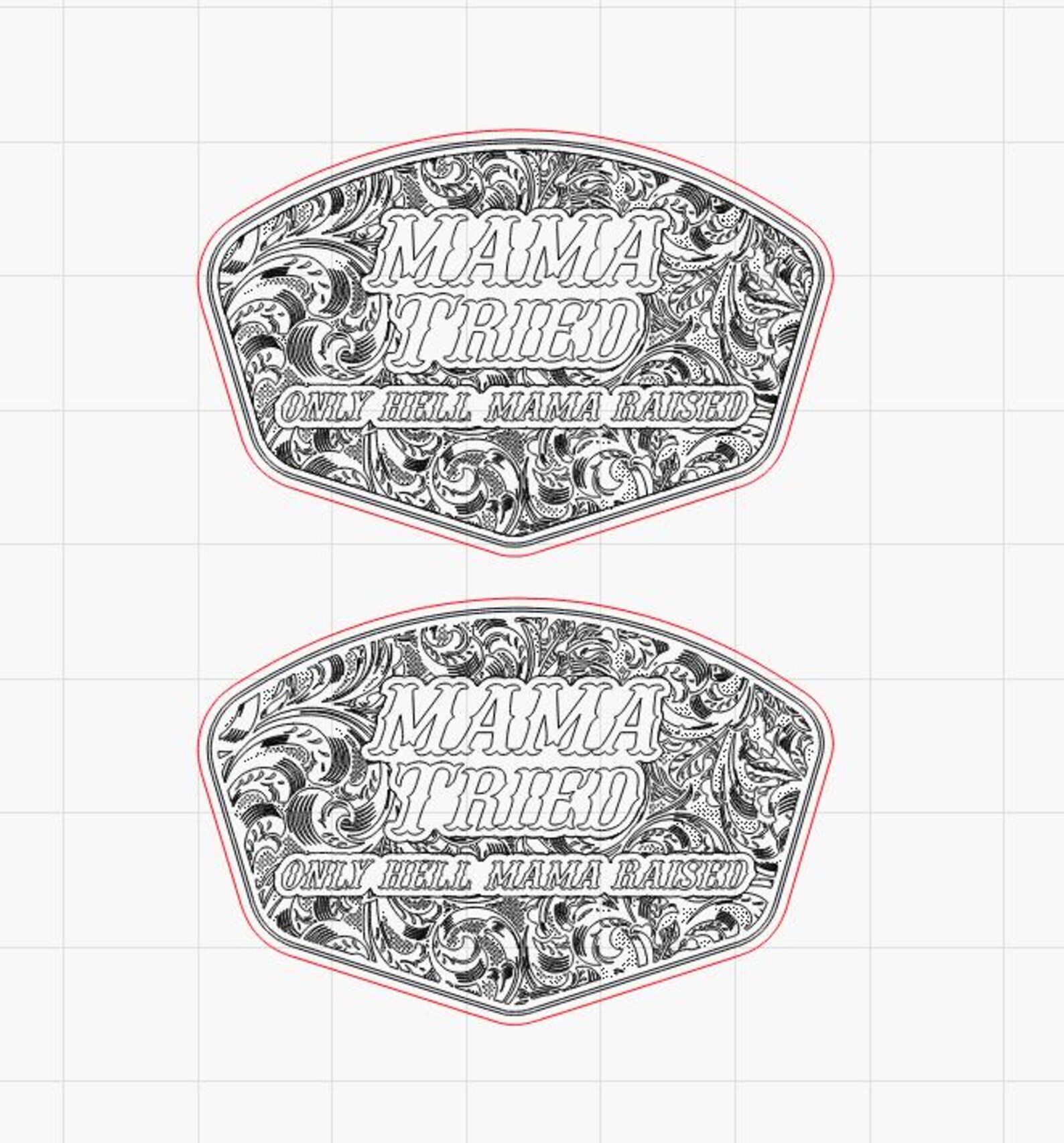 MAMA Tried Scroll Hat Patch Design Template, 2 Custom Shapes Reg-invers ...