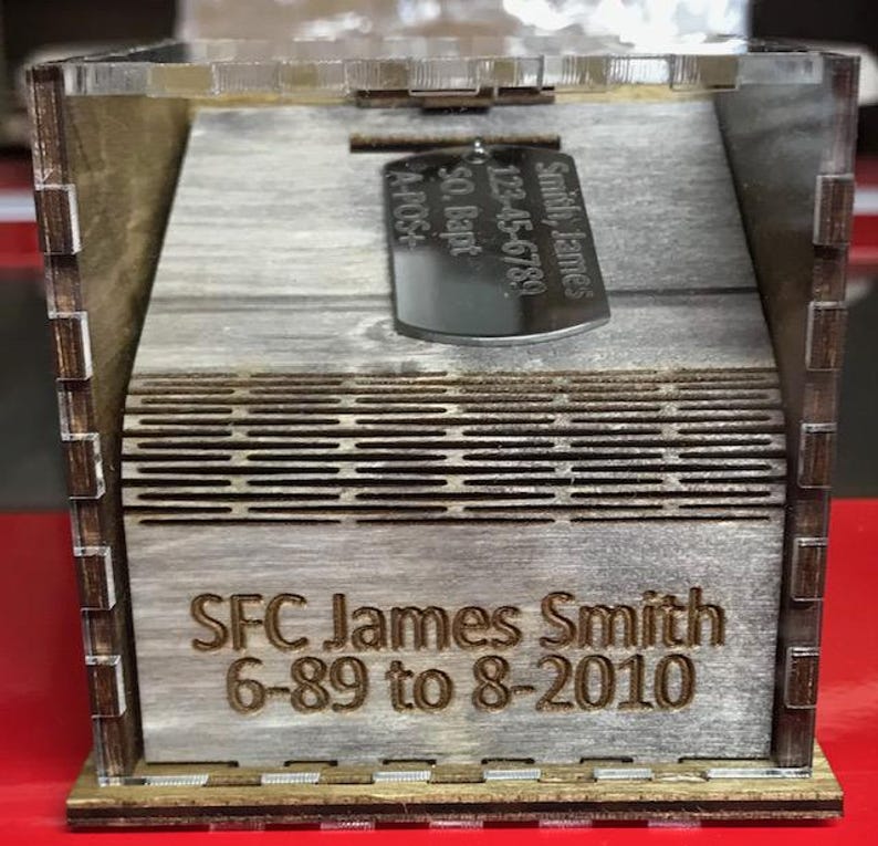 Military ID Tag Display Box, Wood and Acrylic Can Be Laser Engraved ...