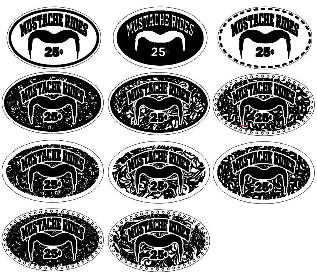 Mustache Rides Hat Patch 11 Design Template, Custom Shapes Scroll, With ...