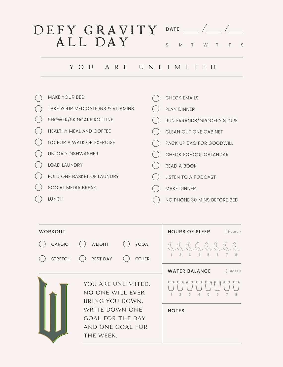 ONE PAGE Wicked Daily Planner, ADHD Daily Planner, Defy Gravity All Day ...