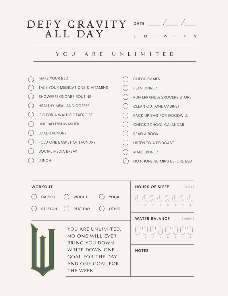 ONE PAGE Wicked Daily Planner, ADHD Daily Planner, Defy Gravity All Day, Digital Planner, Shiz ...