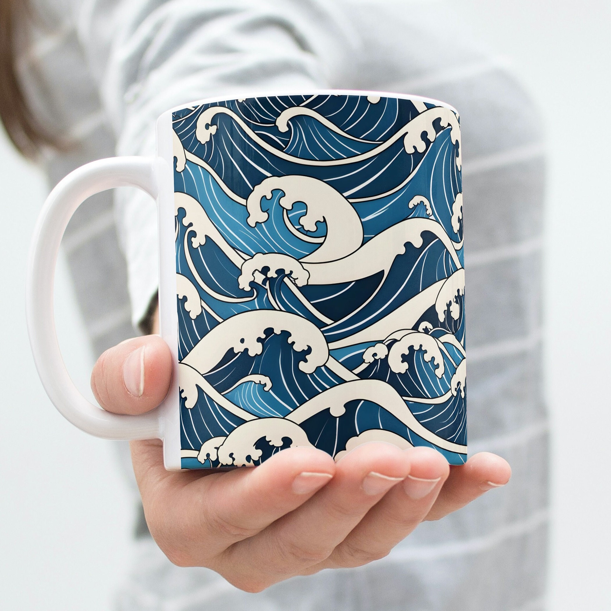 Ocean Waves Ceramic Mug - Ocean Inspired Tea Cup, Coastal Theme ...
