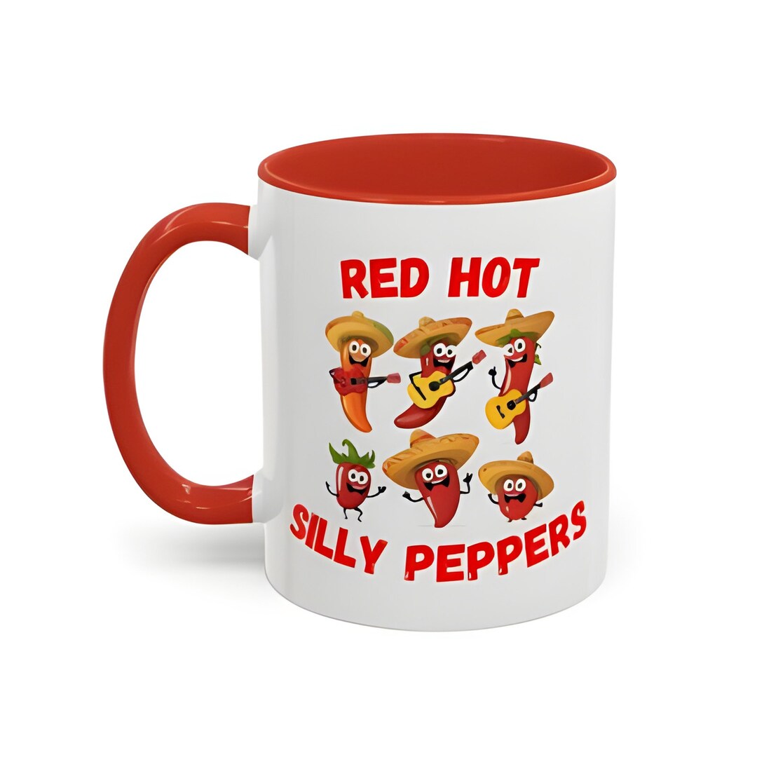 Red Hot Silly Peppers Ceramic Mug - Guitar Player Gift, Witty Humorous ...
