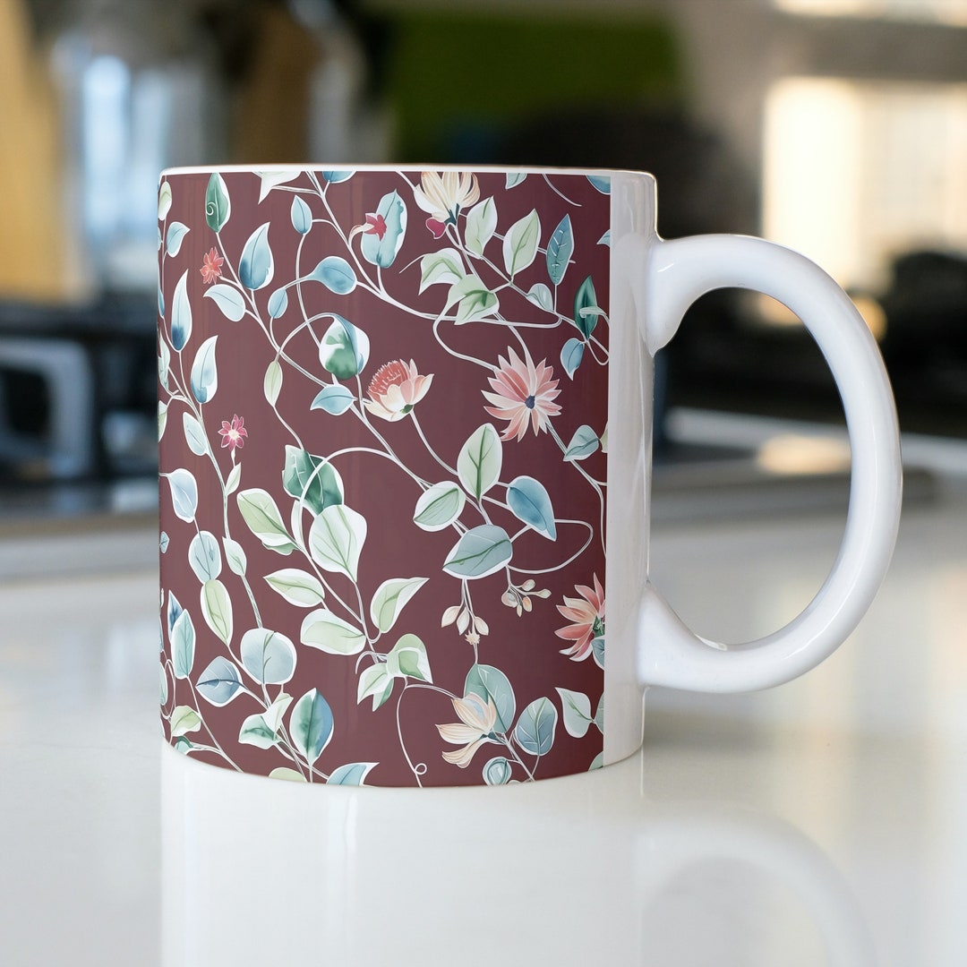 Enchanted Floral Vine Ceramic Mug, Garden Fresh, Bohemian Flower Mug ...