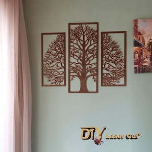 3 Panels Tree of Life Wall Decor Svg, Art Modern Home Decoration Laser ...