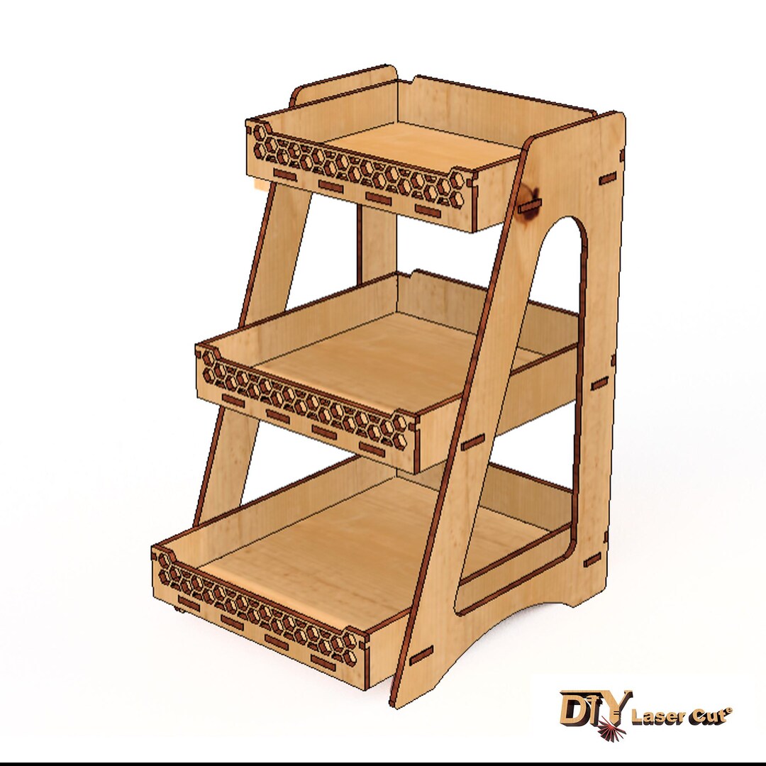 Wooden 3 Tiered Tray Shelf Laser Cutting File, 6mm, 3 Tier Basket ...