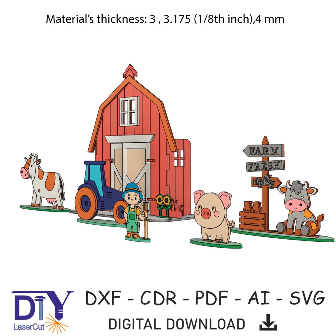Cute Farm Laser File, Barnyard, Highland Cow, 3mm, 1/8 Inch, 4mm Paint ...