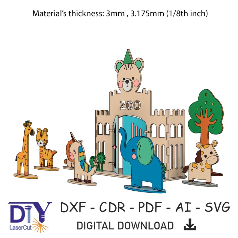 Cute Zoo Laser Cut Digital File, Animals, Paint Color Your Own, Zoo SVG ...