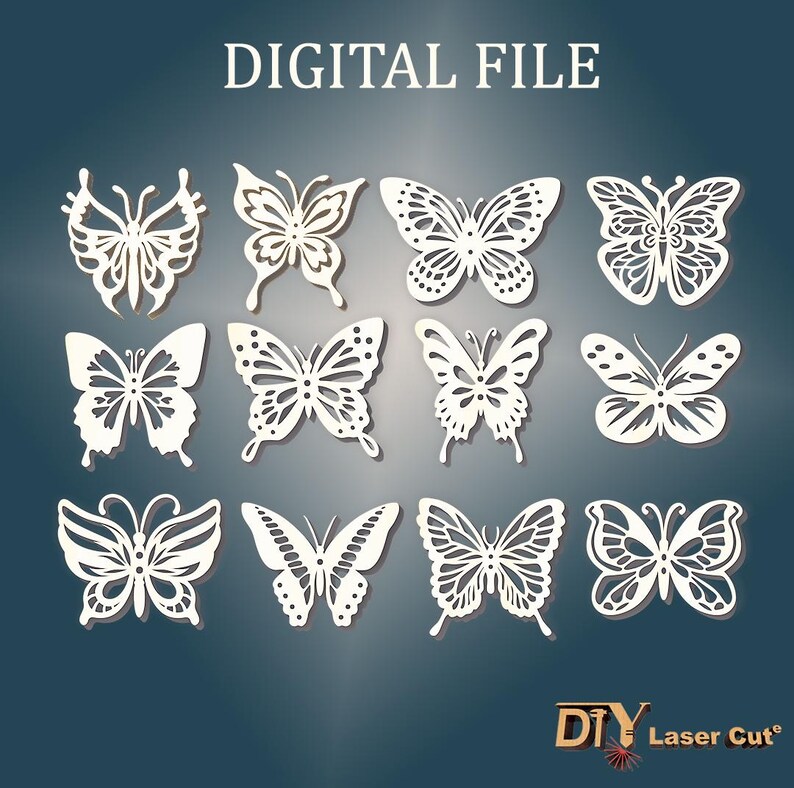 Set of 12 Decorative Butterflies, Laser Cutting Files, Macrame ...