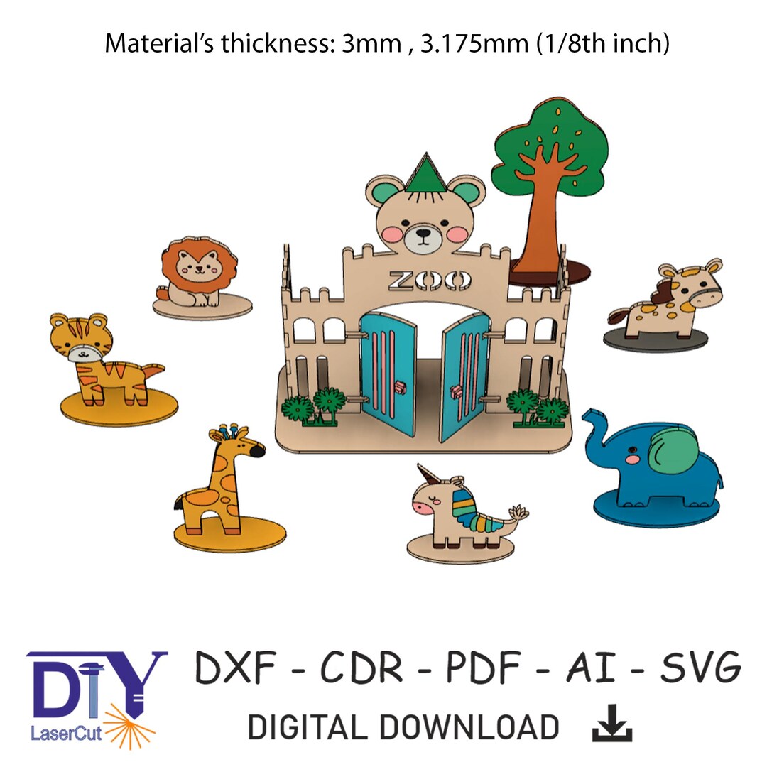 Cute Zoo Laser Cut Digital File, Animals, Paint Color Your Own, Zoo SVG ...