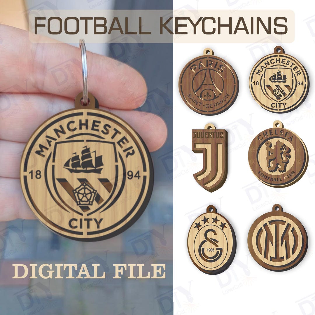 Football Club Keychain Set, Laser Cutting Template, Layered Keychain ...