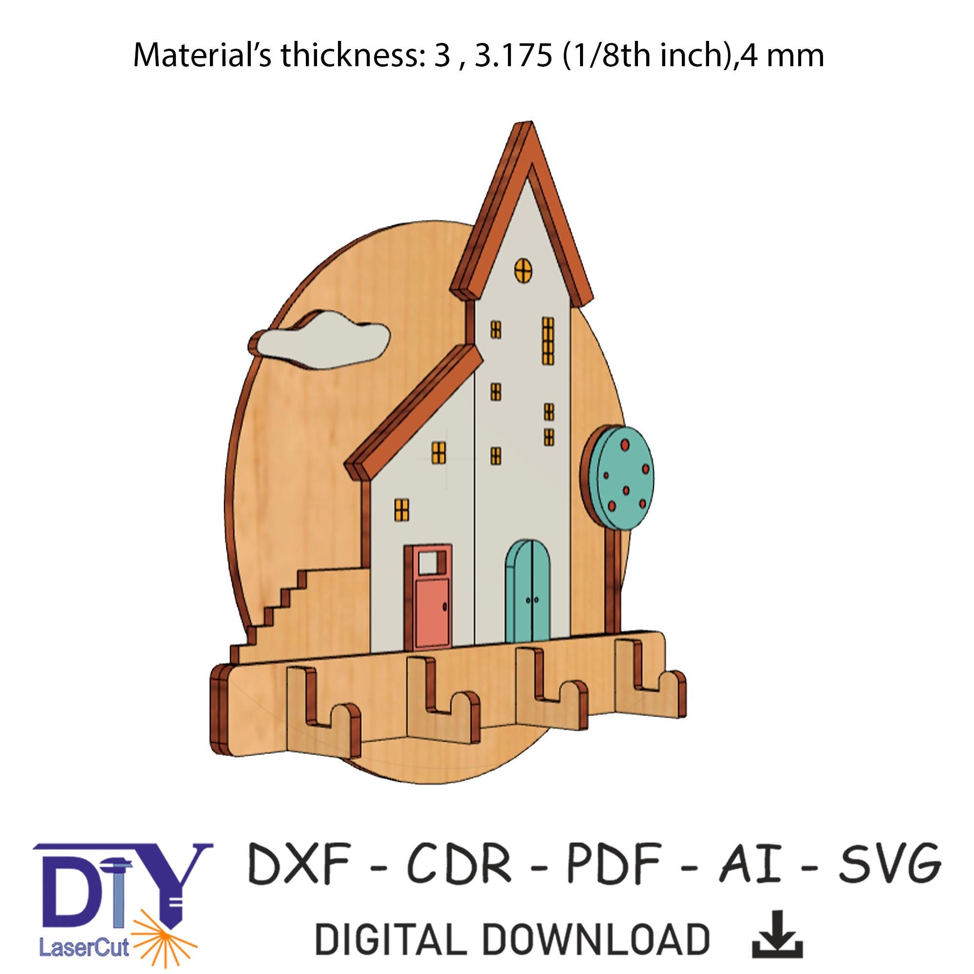 Key Holder With Cute Houses Laser Cut File, Key Holder for Wall ...