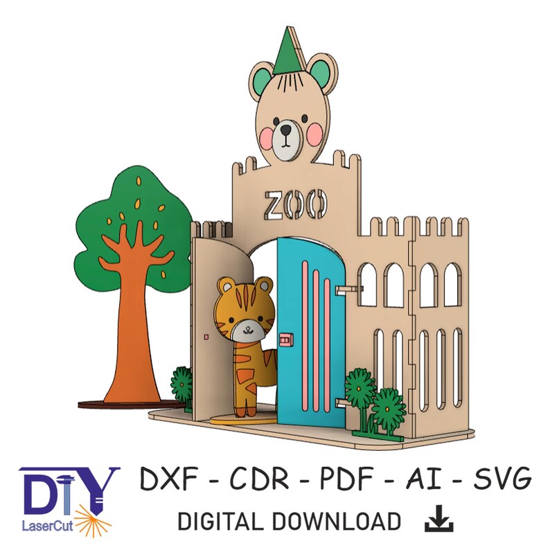 Cute Zoo Laser Cut Digital File, Animals, Paint Color Your Own, Zoo SVG ...