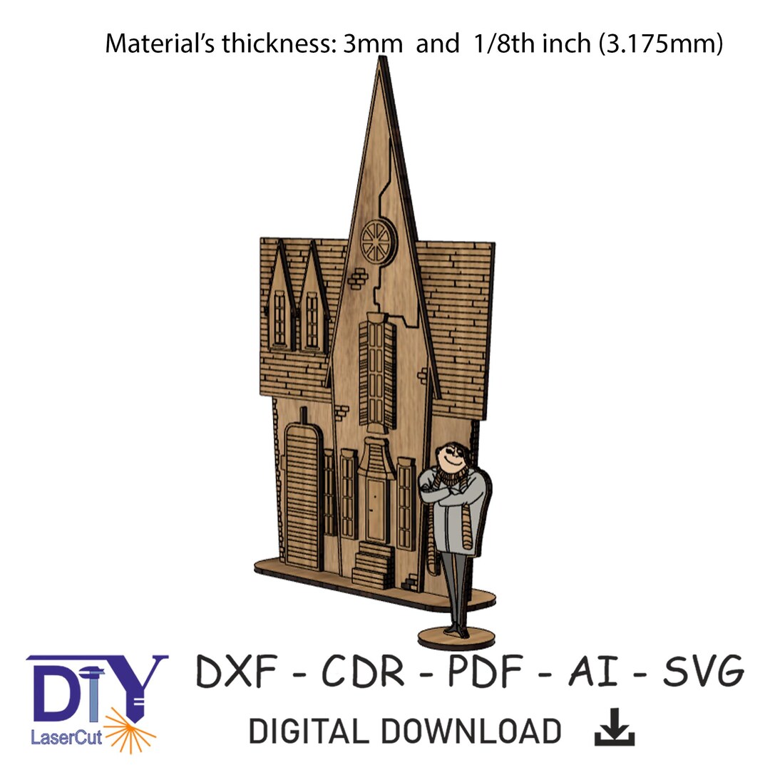 Gru's House Laser Cut File, Gothic Victorian Minion Mansion, Gru Figure ...
