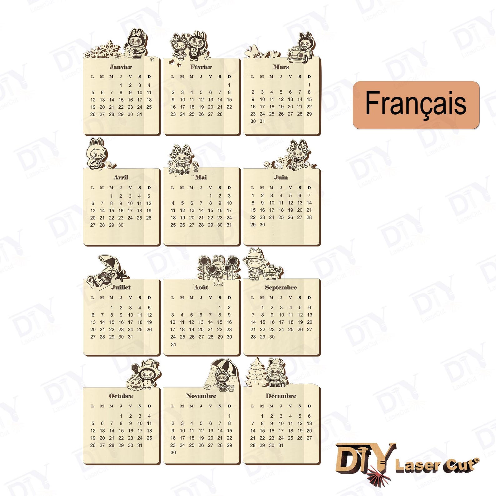 Labubu Desk Calendar 2026, Seasonal Wooden Organizer With 12 Monthly ...