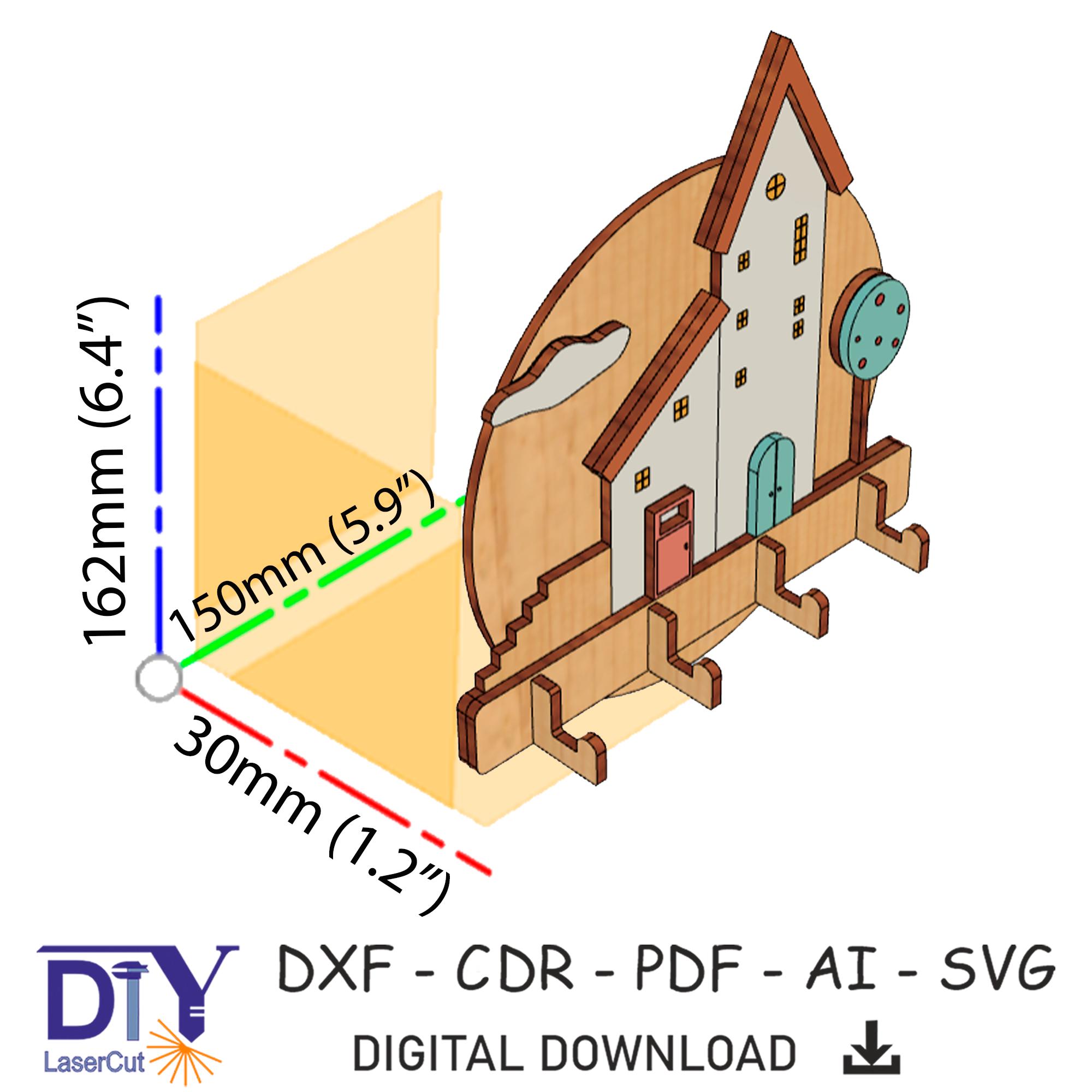 Key Holder With Cute Houses Laser Cut File, Key Holder for Wall ...