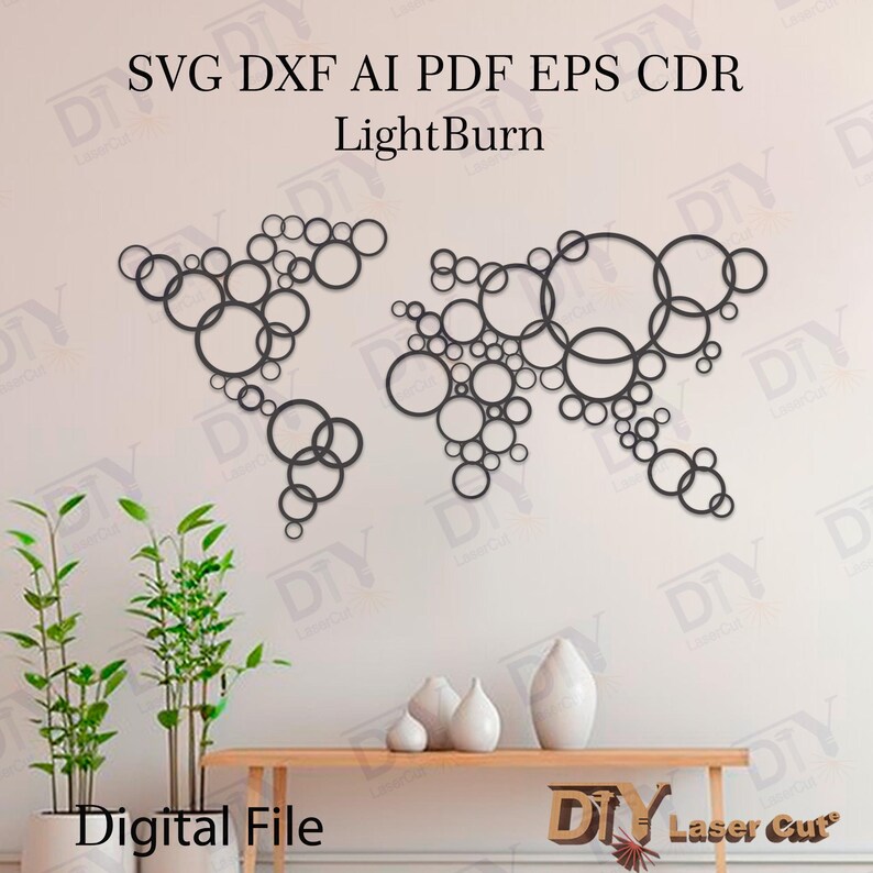 World Map Wall Art Laser Cutting Files, Digital Download, Art Decor ...