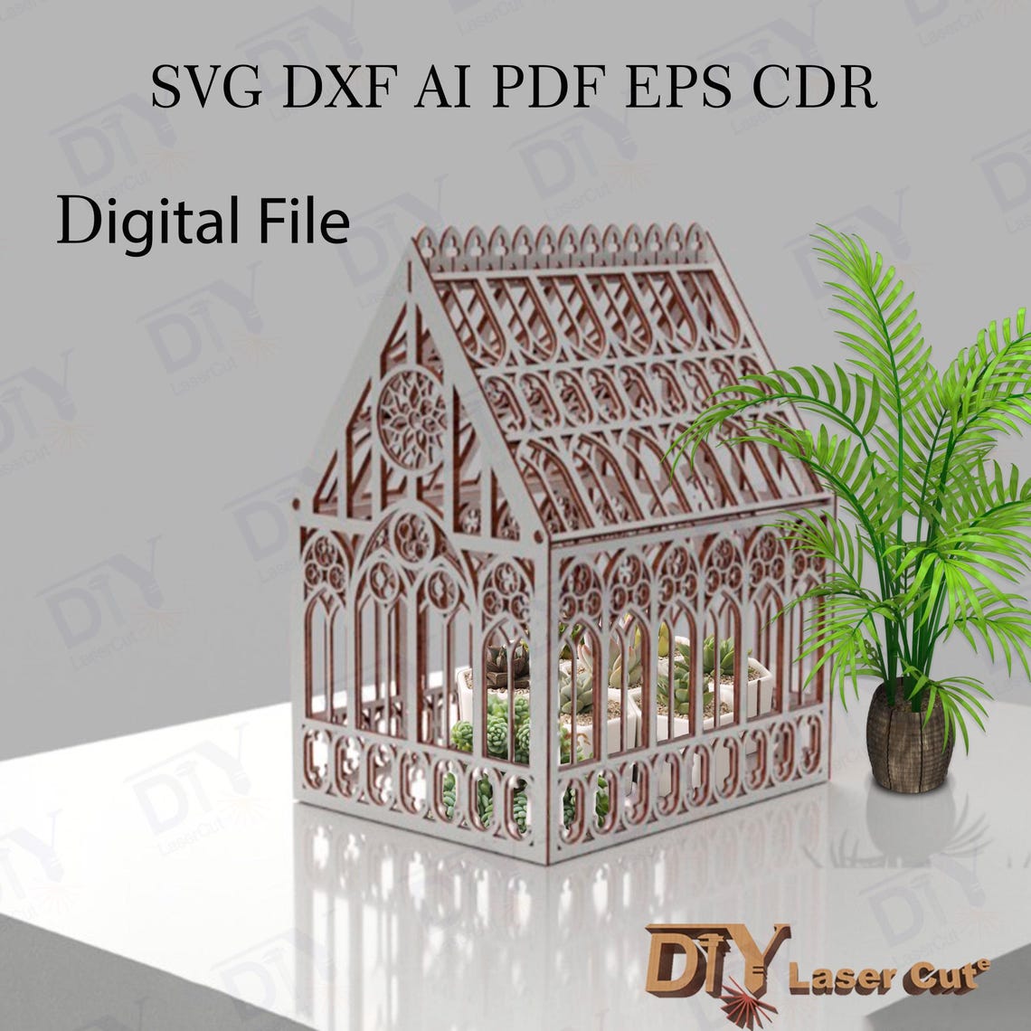 Flower House Svg, Gothic Flower House Design Dxf, Greenhouse Laser Cut ...