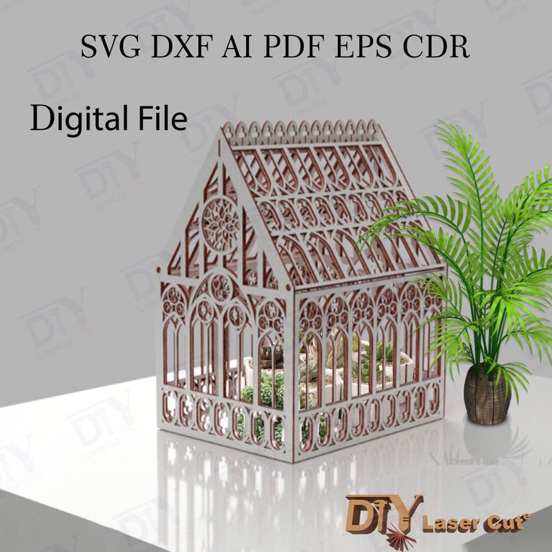 Flower House Svg, Gothic Flower House Design Dxf, Greenhouse Laser Cut ...