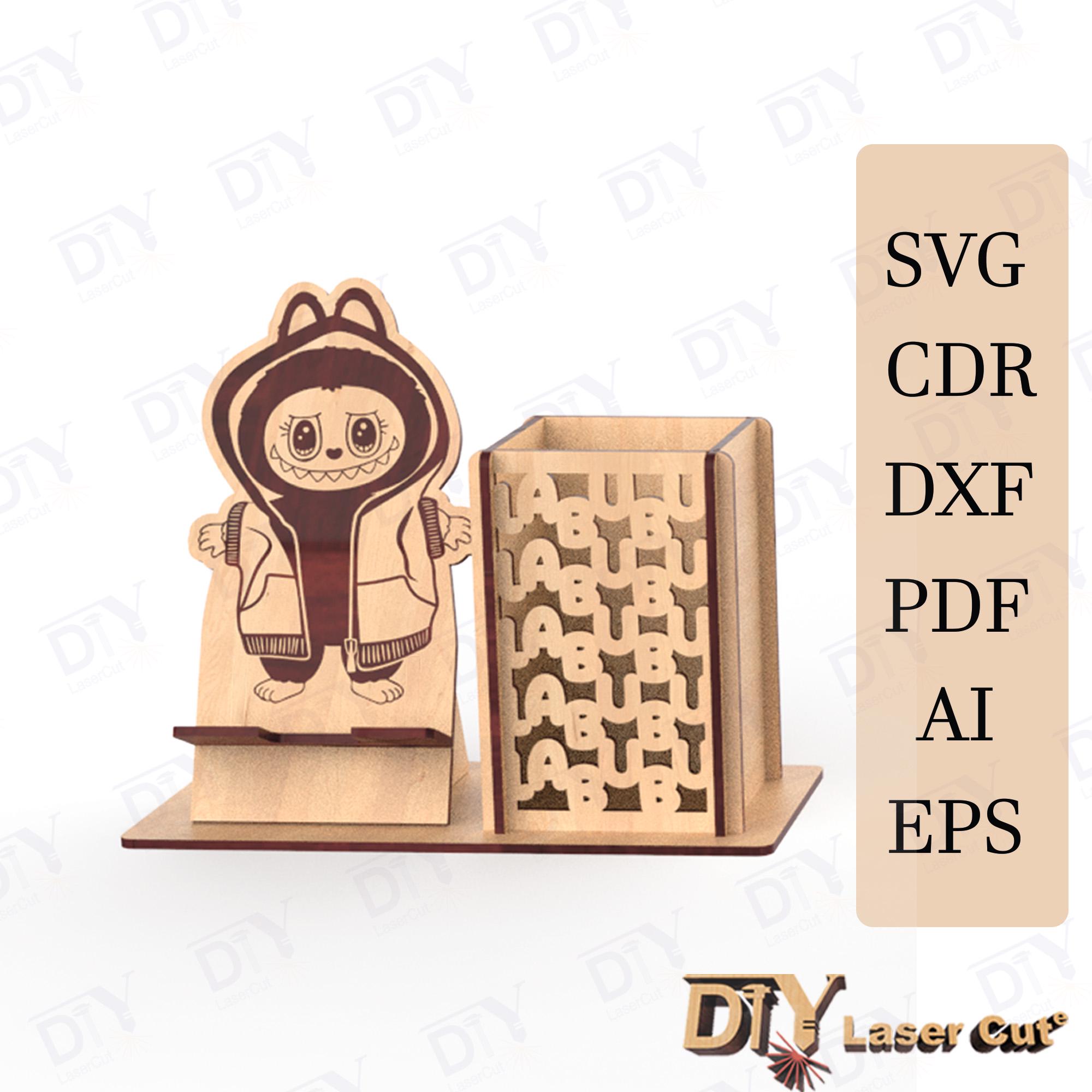 Labubu Desk Organizer SVG, Laser Cut Pencil Holder and Phone Stand ...