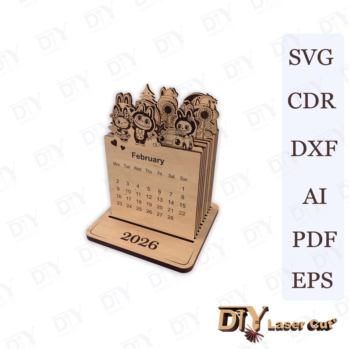 Labubu Desk Calendar 2026, Seasonal Wooden Organizer With 12 Monthly ...