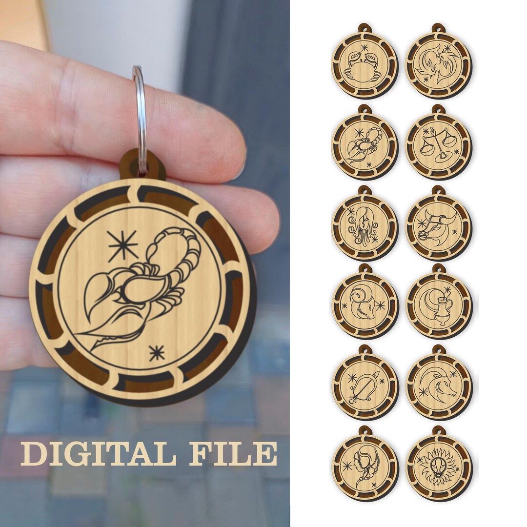 Personalized Wooden Zodiac Sign Keychain Laser Cut File, Handmade ...