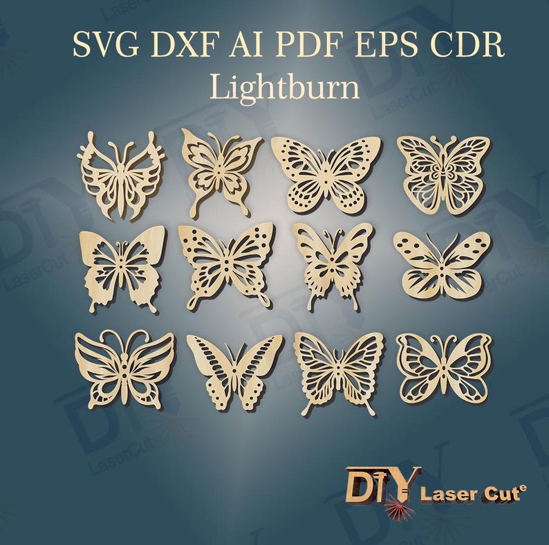Set of 12 Decorative Butterflies, Laser Cutting Files, Macrame ...