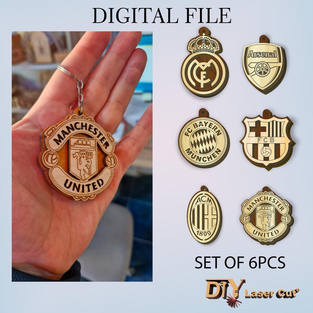 Football Club Keychain Set, Laser Cutting Template, Layered Keychain ...