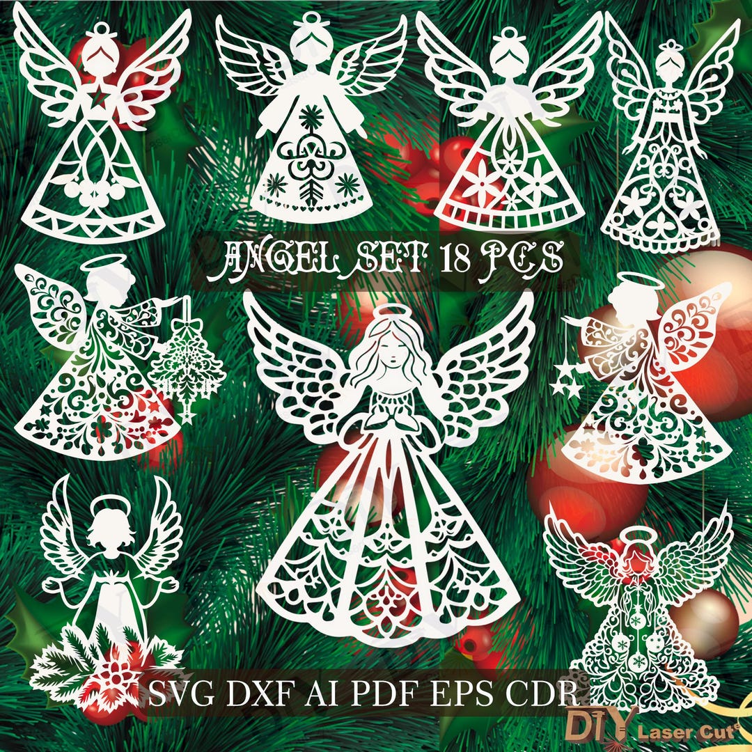 Angel Set Laser Cut File Svg, Bundle Christmas Angel Dxf, Christmas ...