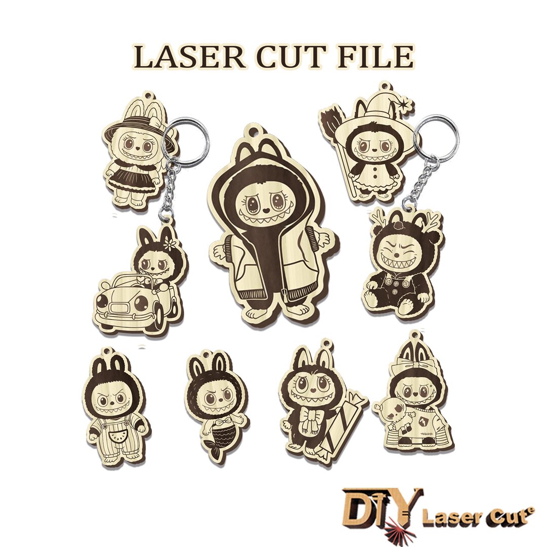 Labubu Keychain SVG 9 Engraving Templates, Cute Laser Cut File for Kids ...