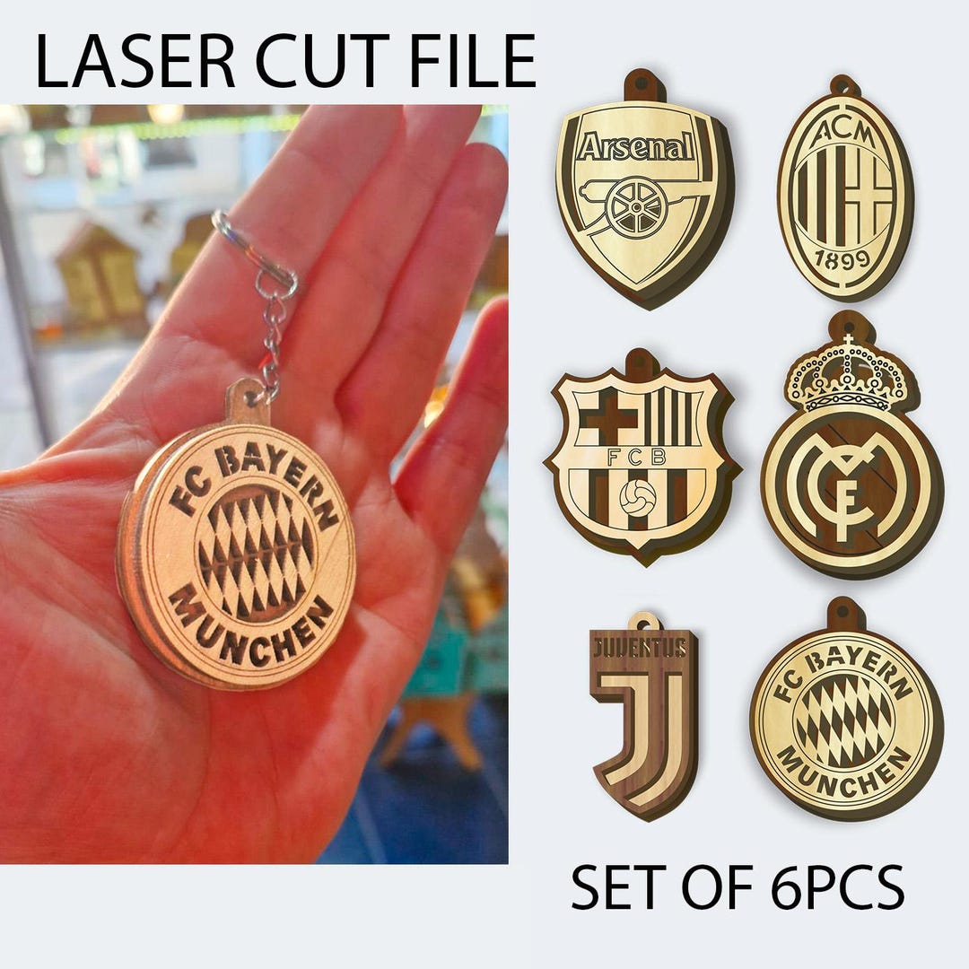 Football Club Keychain Set, Laser Cutting Template, Layered Keychain ...
