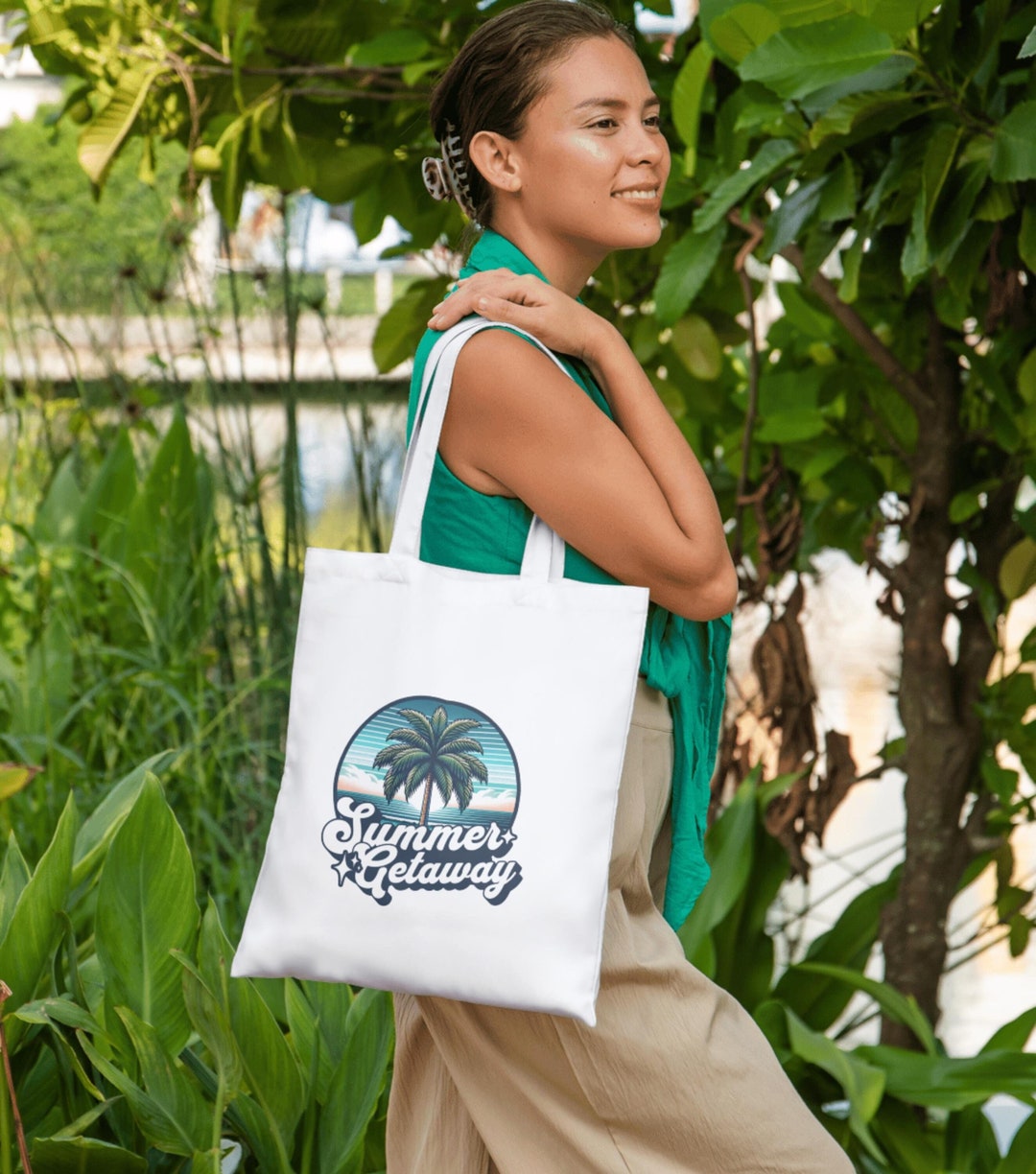 Summer Spring Tote Bag, Vintage Bag, Eco Vacations Bag, Beachy Vibes ...