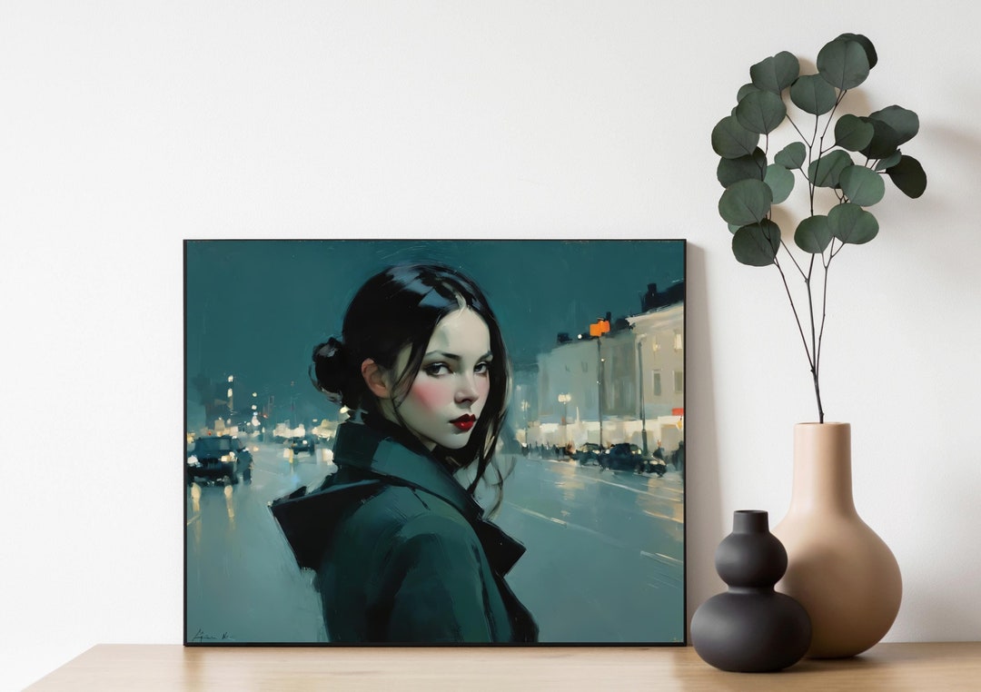 Night Street, Light and Shadow, Introspective Expression, Evocative Oil ...