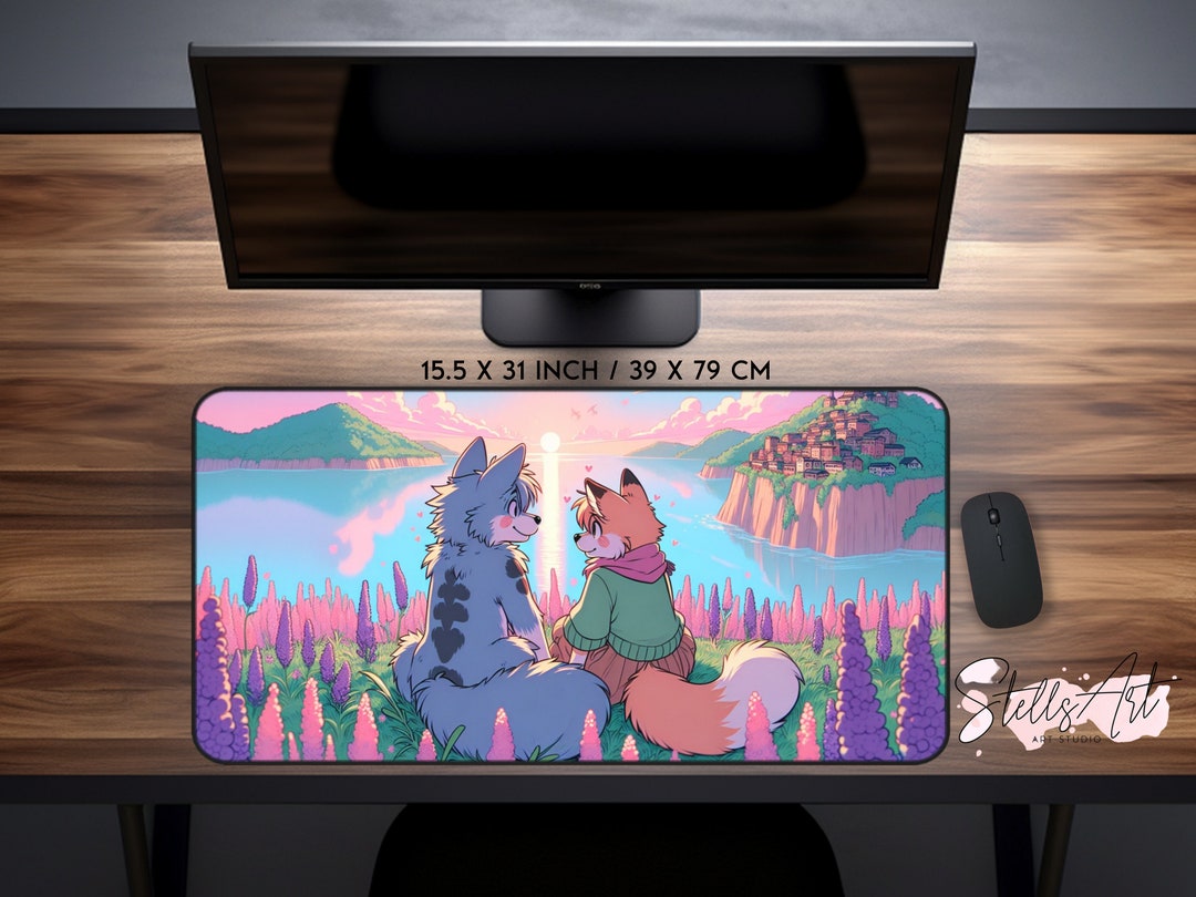 Furry Couple With Aesthetic Scenery Mousepad, Furry Mousepad, Furry Art ...