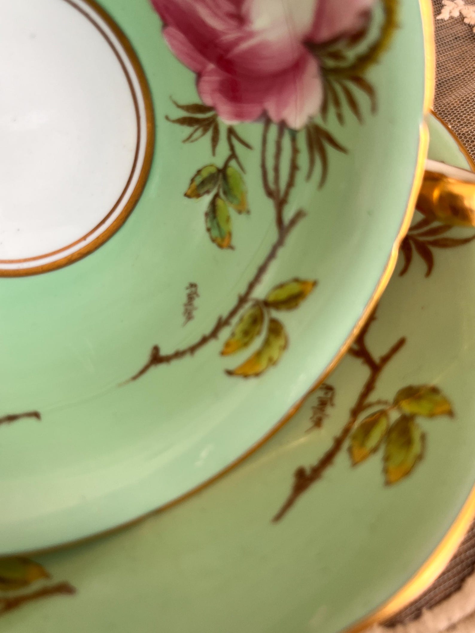 Rare Foley Green Vintage Teacup Set With Rose Signed English Bone China ...