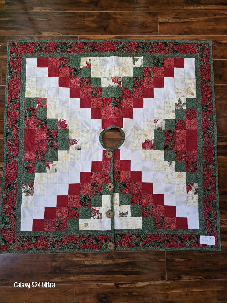 Tree Skirt, Square Made With 256 Squares Light Maroon, Green, White ...