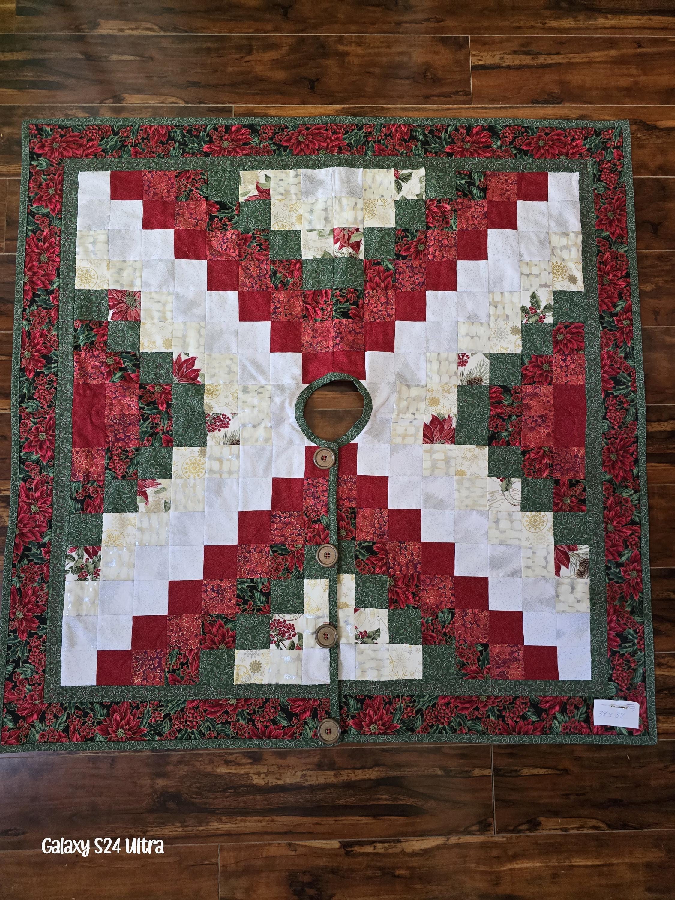 Tree Skirt, Square Made With 256 Squares Light Maroon, Green, White ...