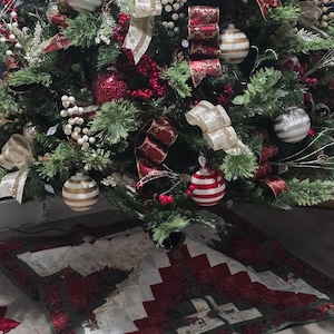 Tree Skirt, Square Made With 256 Squares Light Maroon, Green, White ...