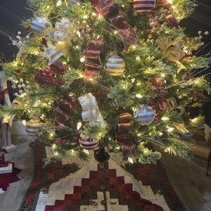 Tree Skirt, Square Made With 256 Squares Light Maroon, Green, White ...