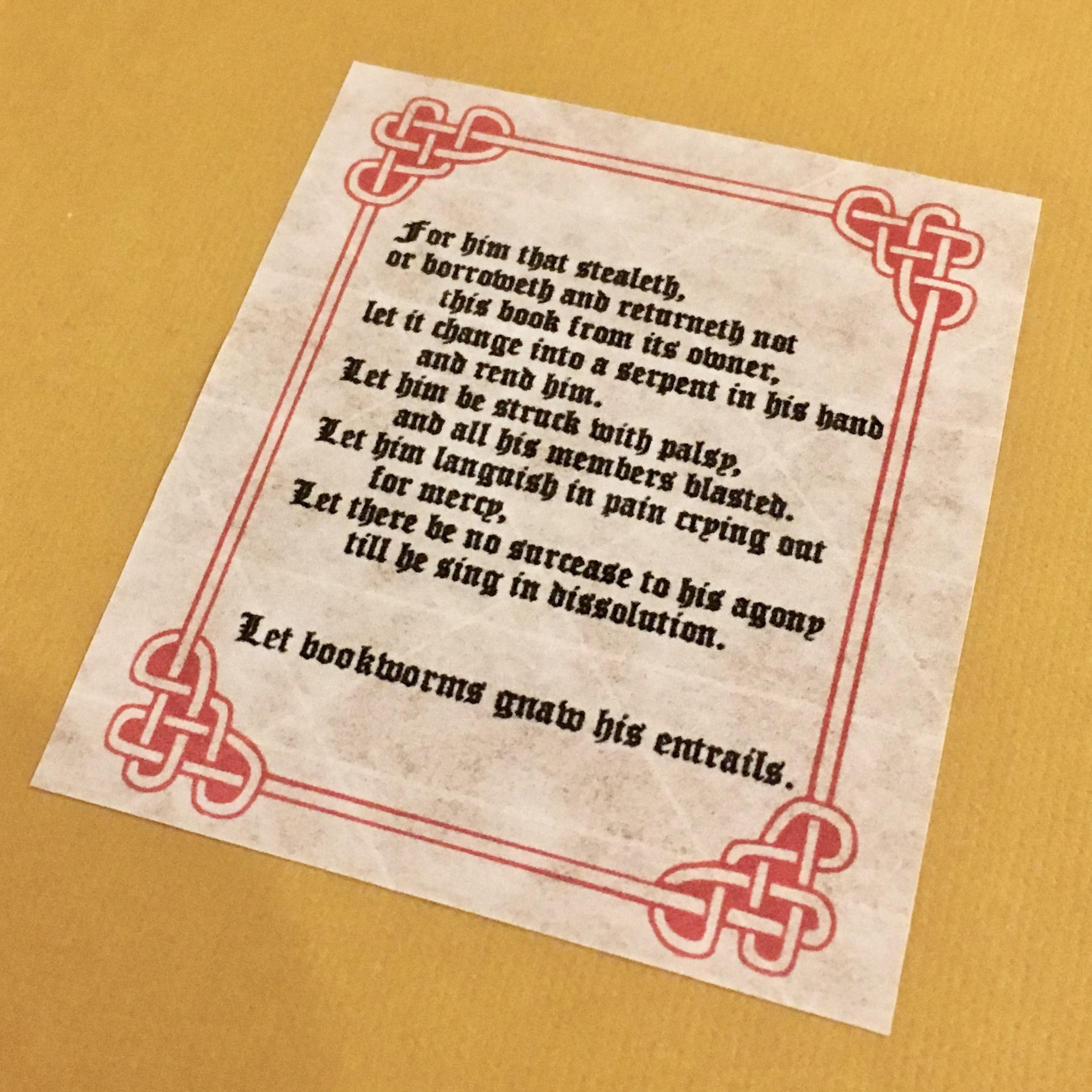 Medieval Book Curse Bookplates 10 Pack | Etsy