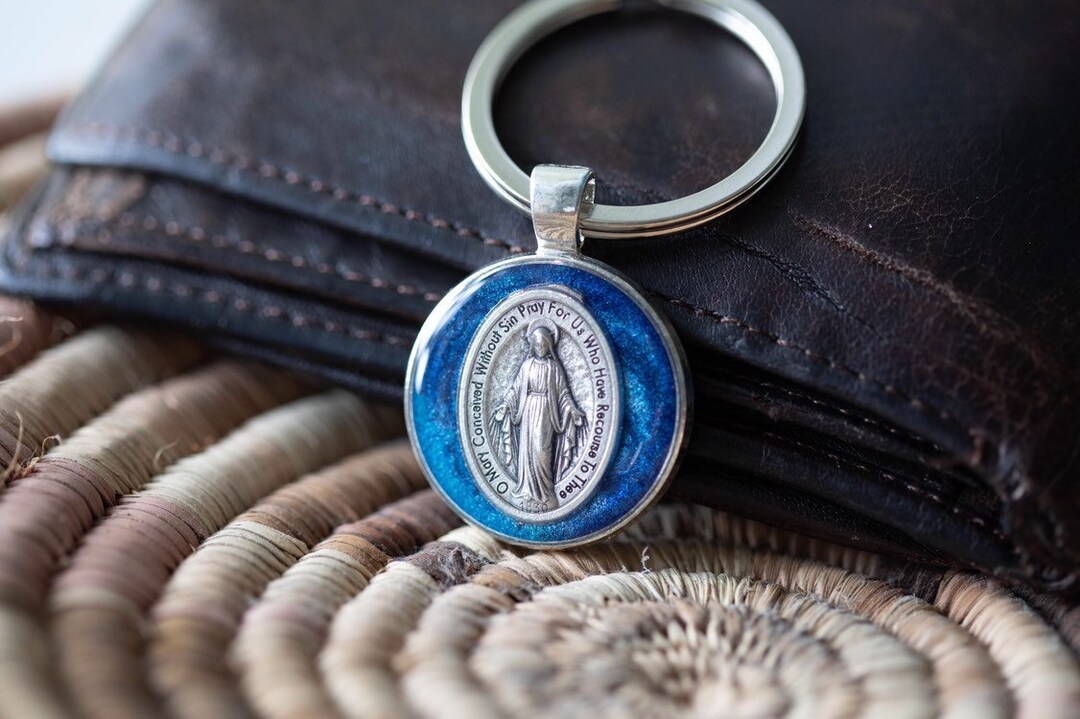 Miraculous Medal Catholic Keychain Blue Resin - Etsy