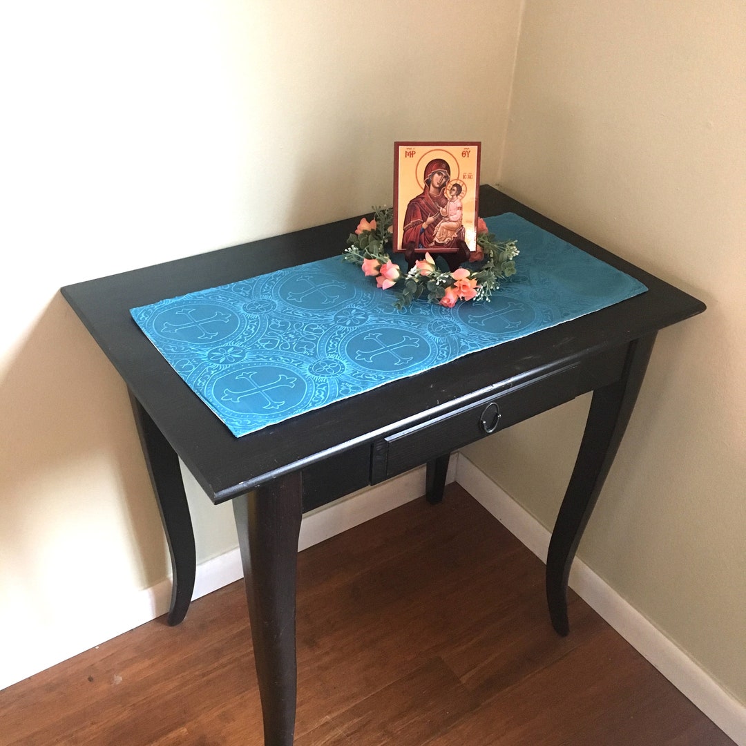 Home Altar Cloth, Catholic Orthodox Christian Prayer Corner, Blue and ...