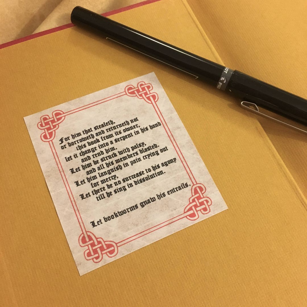 Medieval Book Curse Bookplates 10 Pack - Etsy