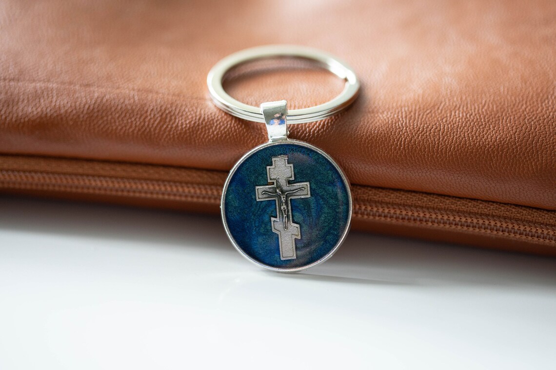 Orthodox Cross Byzantine Cross Keychain Resin Blue | Etsy